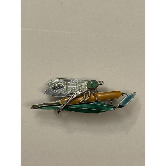 Jewelry | Vintage Sterling Silver Dragonfly Cattail Pin Brooch D4 ...